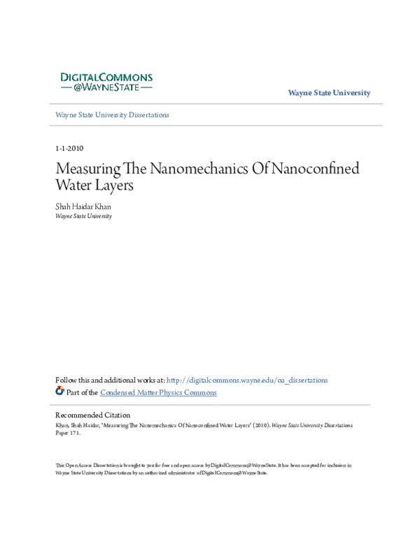 (PDF) Measuring The Nanomechanics Of Nanoconfined Water Layers