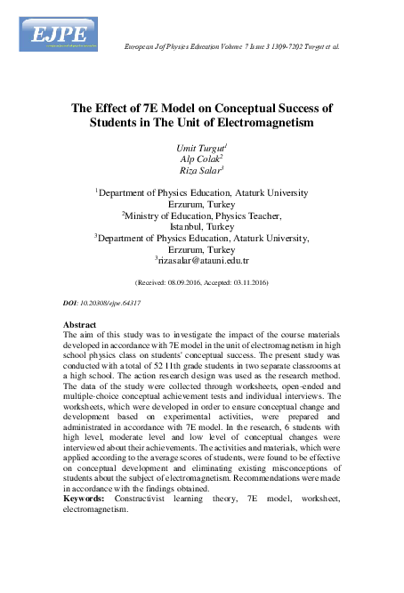 (PDF) The Effect of 7E Model on Conceptual Success of Students in the ...