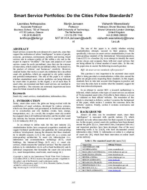 (PDF) Evaluating Smart Service Portfolios in Cities