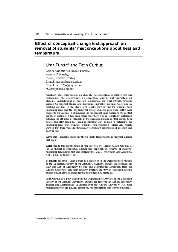 (PDF) Effect of conceptual change text approach on removal of students ...