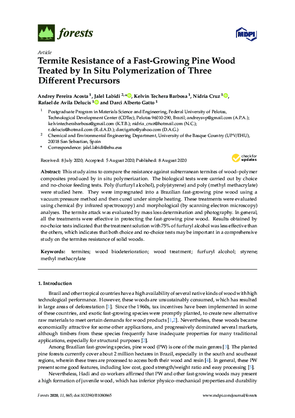 (PDF) Termite Resistance of a Fast-Growing Pine Wood Treated by In Situ ...