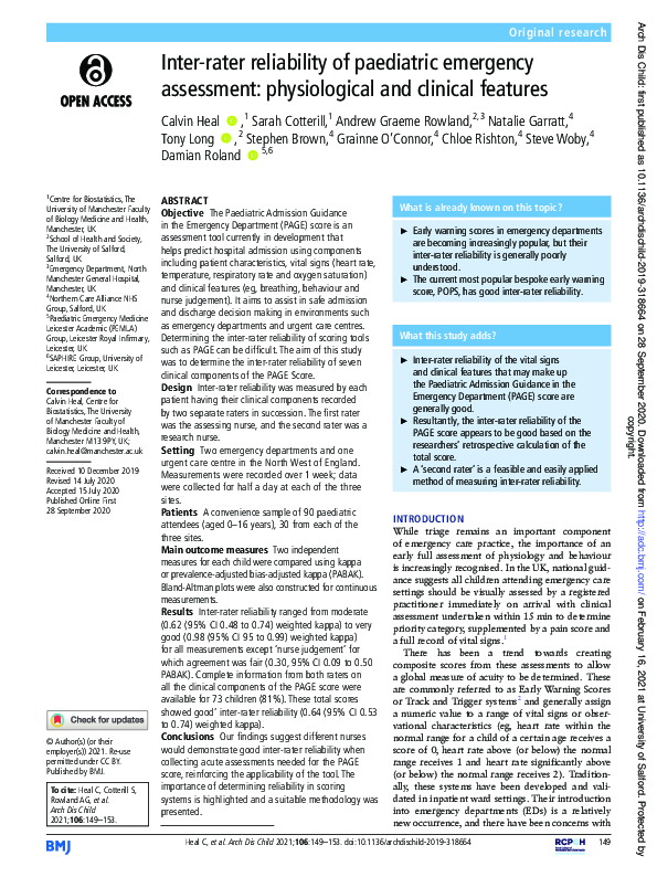 (PDF) Inter-rater reliability of paediatric emergency assessment ...