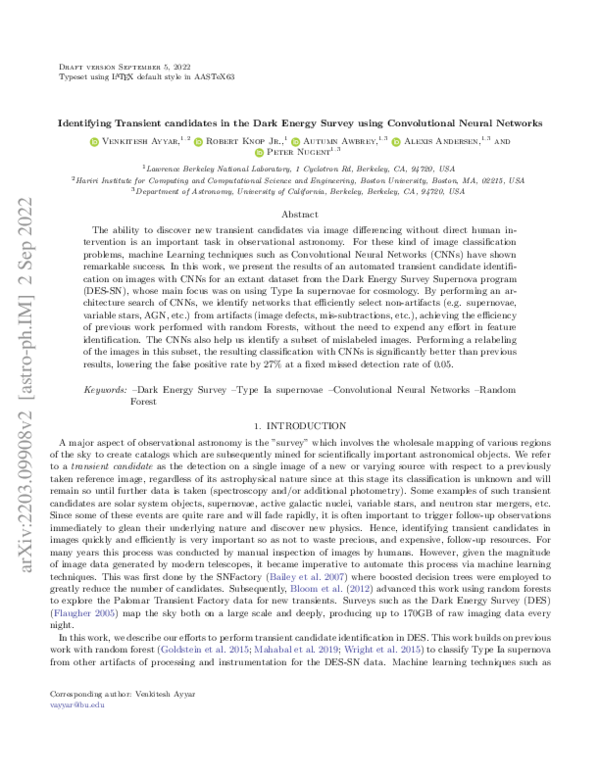 Pdf Identifying Transients In The Dark Energy Survey Using Convolutional Neural Networks
