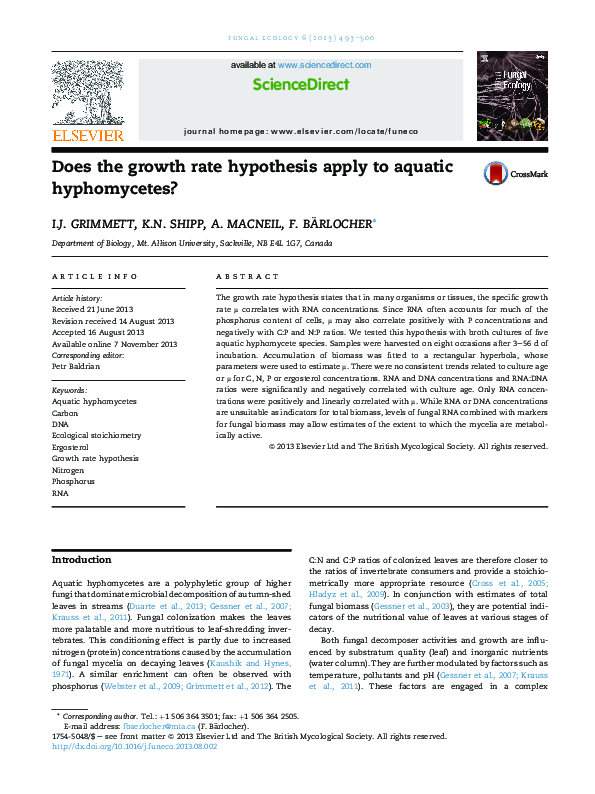 (PDF) Does the growth rate hypothesis apply to aquatic hyphomycetes?