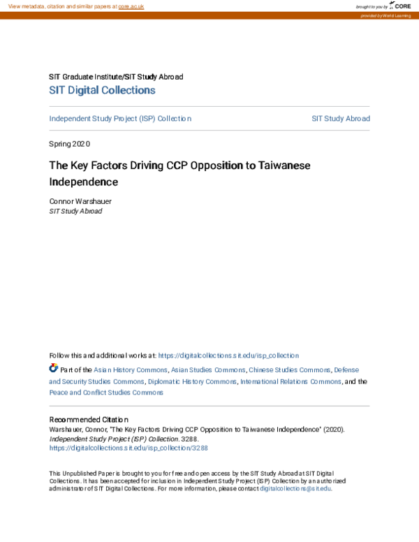 (PDF) The Key Factors Driving CCP Opposition to Taiwanese Independence