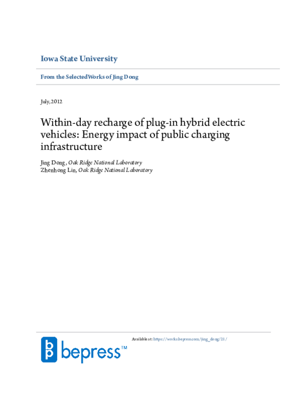 (PDF) Within-day recharge of plug-in hybrid electric vehicles: Energy ...