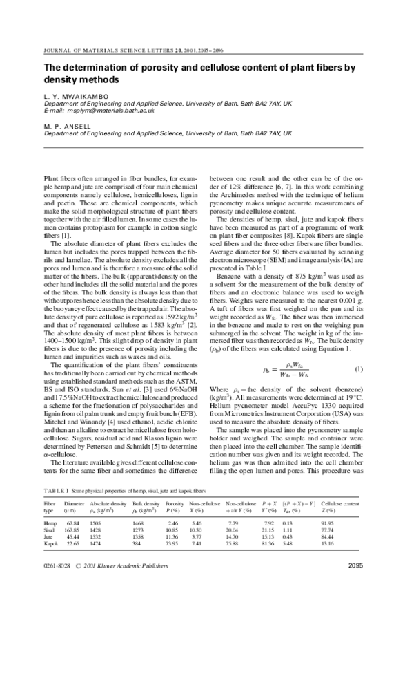 (PDF) The determination of porosity and cellulose content of plant ...