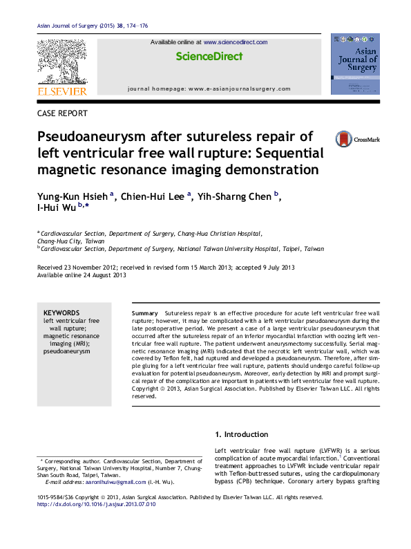 (PDF) Pseudoaneurysm after sutureless repair of left ventricular free ...