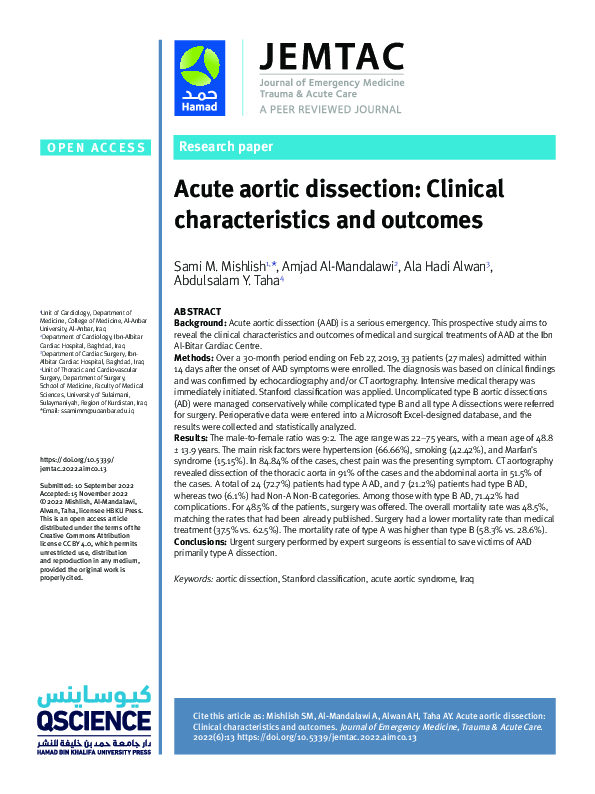 (PDF) Acute aortic dissection: Clinical characteristics and outcomes ... (PDF) Acute aortic dissection: Clinical characteristics and outcomes ...