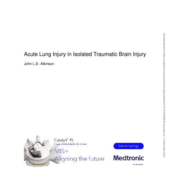 (PDF) Acute Lung Injury in Isolated Traumatic Brain Injury