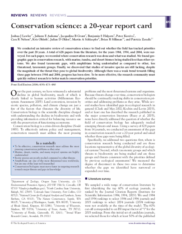 (PDF) Conservation science: a 20-year report card