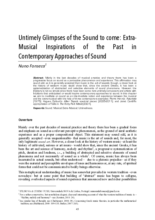(PDF) Untimely Glimpses of the Sound to come: Extra-Musical ...
