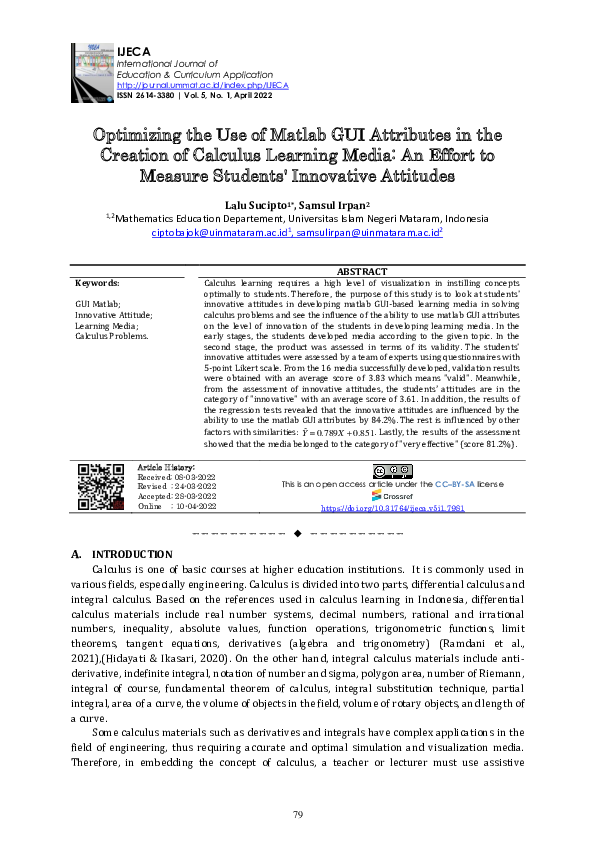 Pdf Optimizing The Use Of Matlab Gui Attributes In The Creation Of Calculus Learning Media An 3016