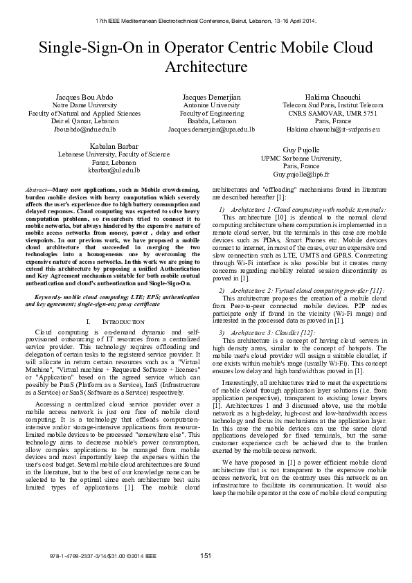 (PDF) Single-Sign-On in operator centric mobile cloud architecture