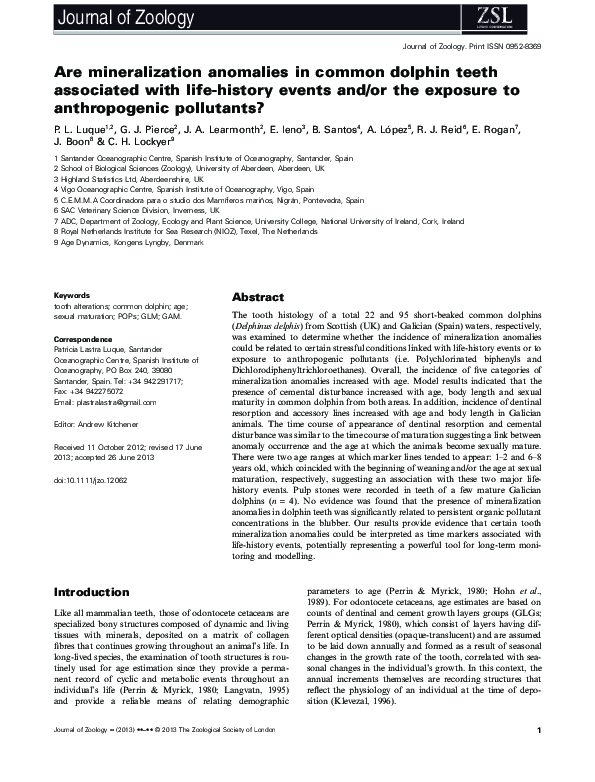 (PDF) Are mineralization anomalies in common dolphin teeth associated ...