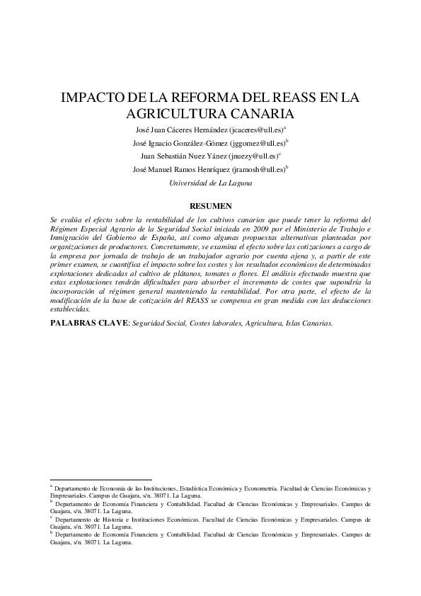 (PDF) Impacto de la reforma del REASS en la agricultura canaria