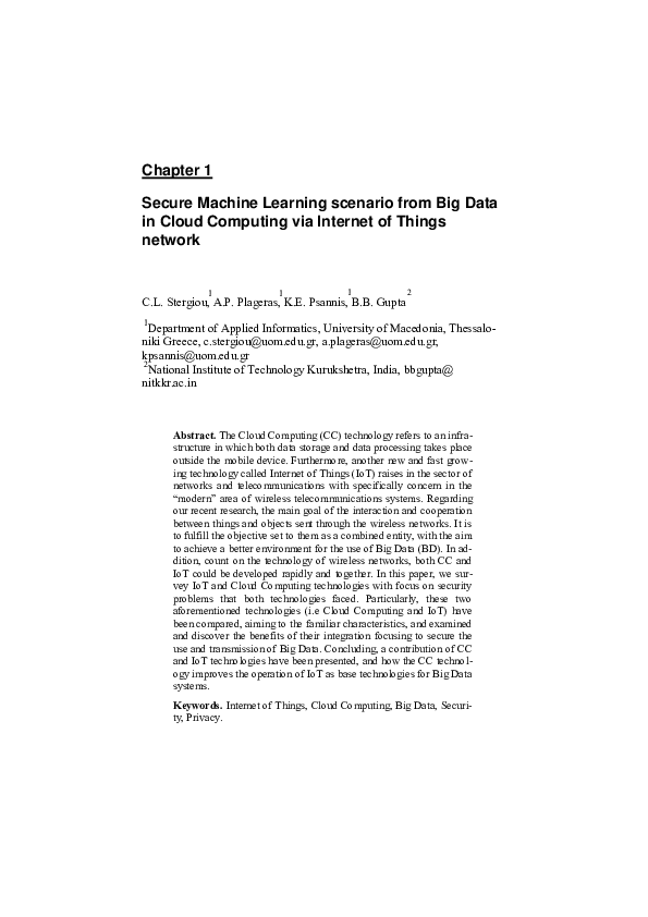 (PDF) Secure Machine Learning Scenario from Big Data in Cloud Computing via Internet of Things ...