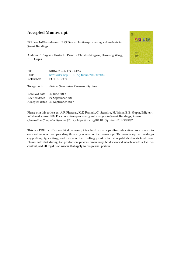 Pdf Efficient Iot Based Sensor Big Data Collectionprocessing And Analysis In Smart Buildings