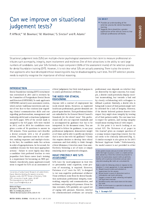 (PDF) Can we improve on situational judgement tests?