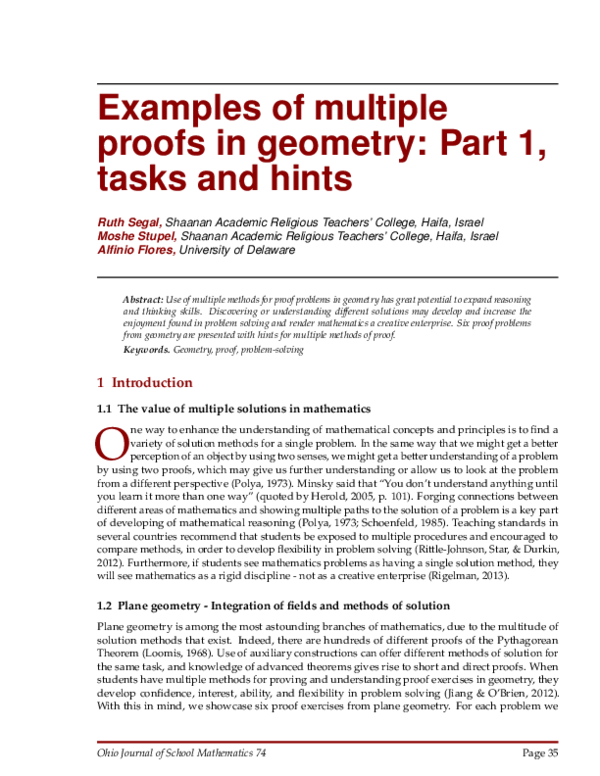 (PDF) Examples of multiple proofs in geometry: Part 1, tasks and hints