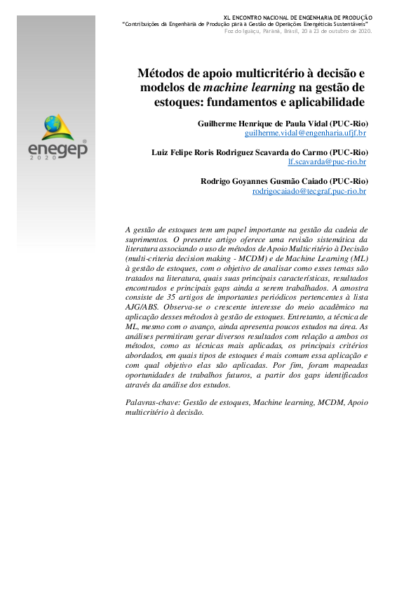 (PDF) Métodos de apoio multicritério à decisão e modelos de machine learning na gestão de ...