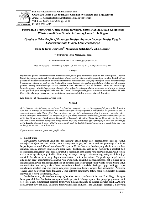 (PDF) Pembuatan Video Profil Objek Wisata Rawatirta untuk Meningkatkan ...