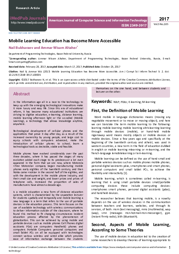 (PDF) Mobile Learning Education has Become More Accessible