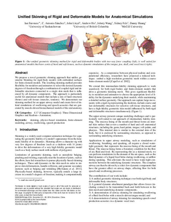 (PDF) Unified skinning of rigid and deformable models for anatomical simulations