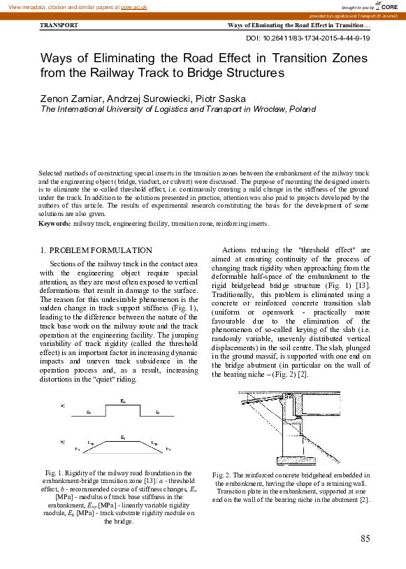(PDF) Eliminating Road Effects in Track-Bridge Zones