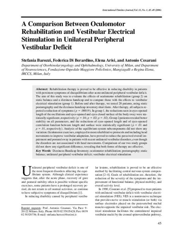 (PDF) A comparison between oculomotor rehabilitation and vestibular ...
