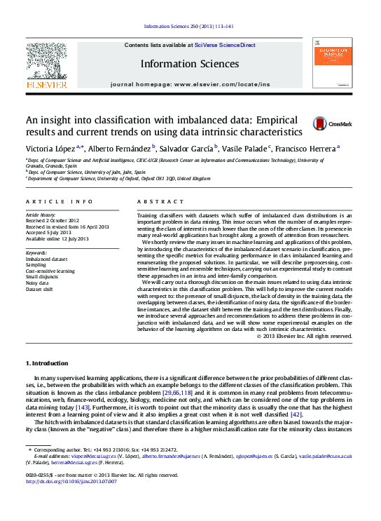 (PDF) An insight into classification with imbalanced data: Empirical results and current trends ...