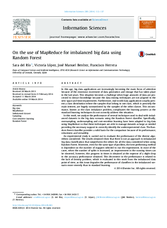 (PDF) On the use of MapReduce for imbalanced big data using Random Forest