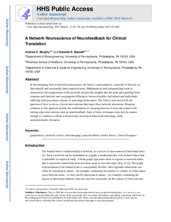 (PDF) A network neuroscience of neurofeedback for clinical translation