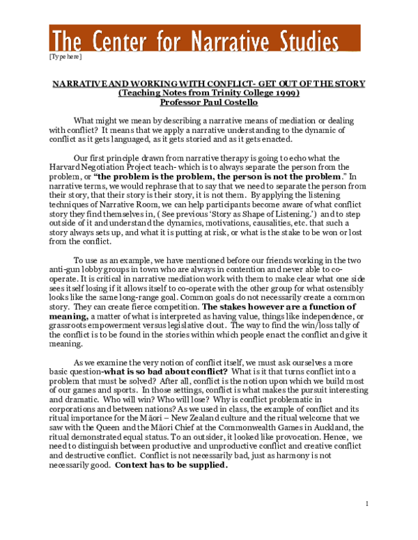 (PDF) NARRATIVE AND WORKING WITH CONFLICT