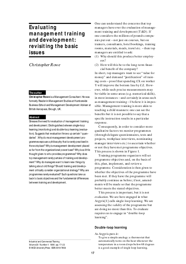 (PDF) Evaluating management training and development in a cross‐cultural context