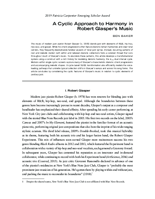 (PDF) A Cyclic Approach to Harmony in Robert Glasper's Music (Theory & Practice 44, 2019)
