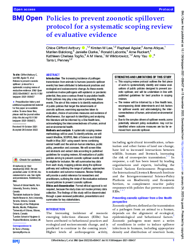 (PDF) Policies to prevent zoonotic spillover: protocol for a systematic ...