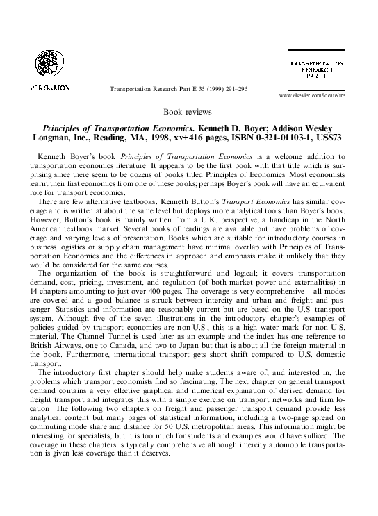 (PDF) Principles of Transportation Economics. Kenneth D. Boyer; Addison ...