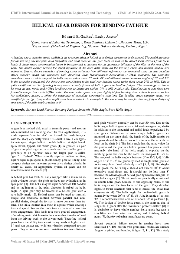 (PDF) Helical Gear Design for Bending Fatigue