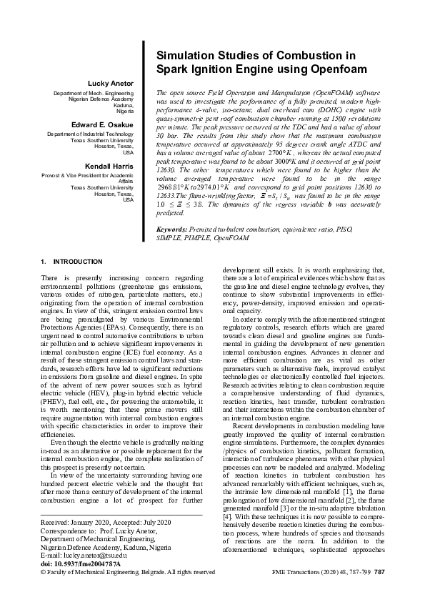 (PDF) Simulation studies of combustion in spark ignition engine using OpenFOAM