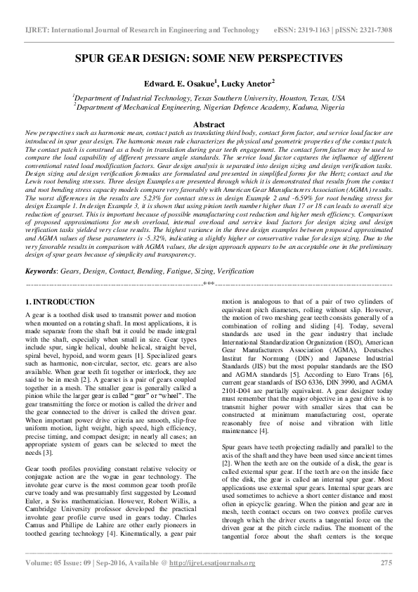 (PDF) Spur Gear Design: Some New Perspectives