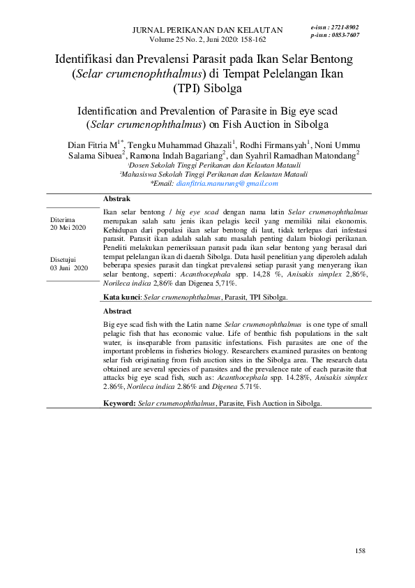 (PDF) Identification and Prevalention of Parasite in Big eye scad ...