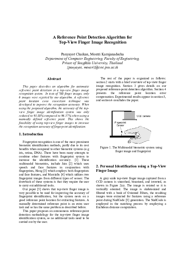 (PDF) A Reference Point Detection Algorithm for Top-View Finger Image Recognition