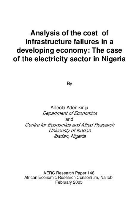 (PDF) Analysis of the cost of infrastructure failures in a developing economy: The case of the ...