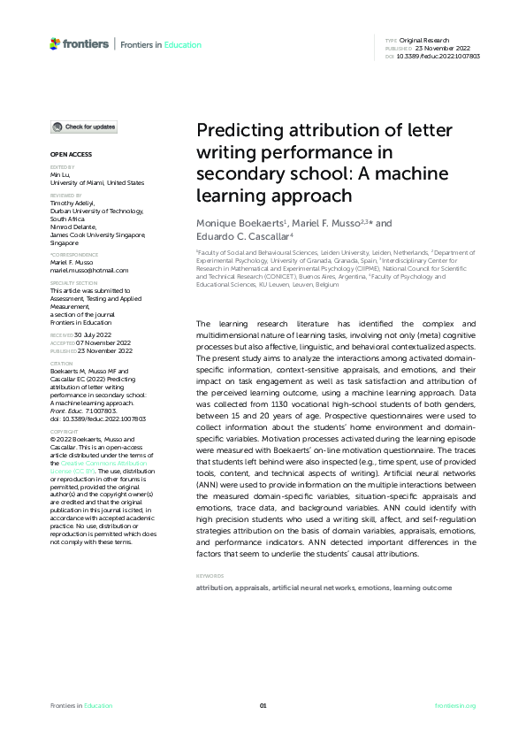 (PDF) Predicting attribution of letter writing performance in secondary ...