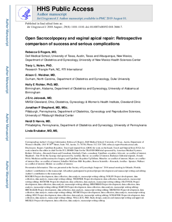 (PDF) Open sacrocolpopexy and vaginal apical repair: retrospective ...