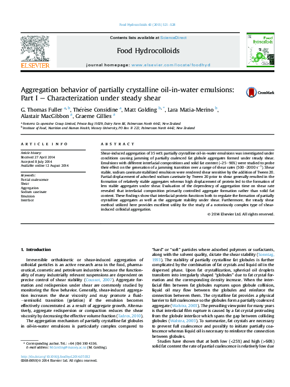 (PDF) Aggregation behavior of partially crystalline oil-in-water ...