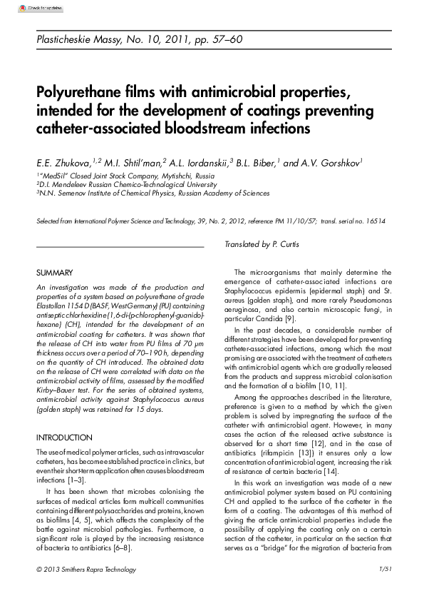 (PDF) Polyurethane Films with Antimicrobial Properties, Intended for ...
