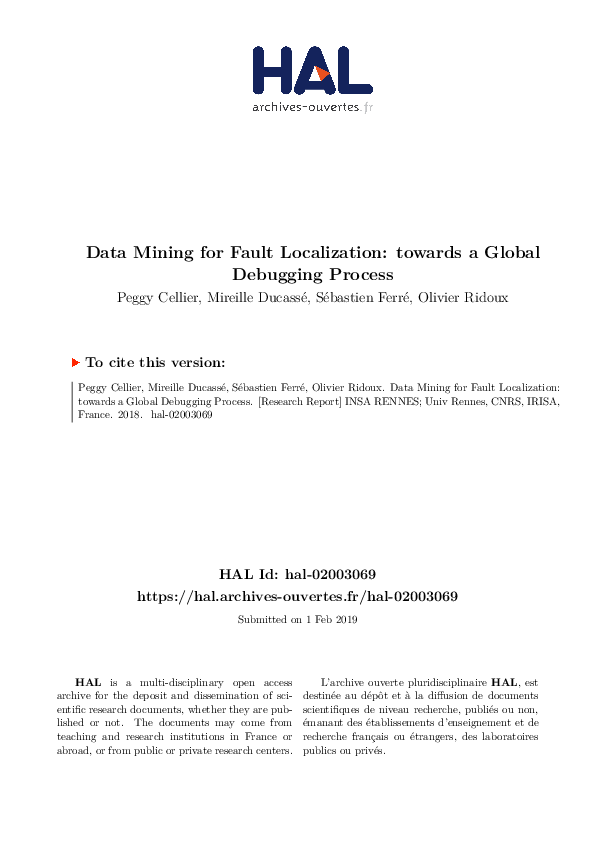 (PDF) Data Mining for Fault Localization: towards a Global Debugging Process
