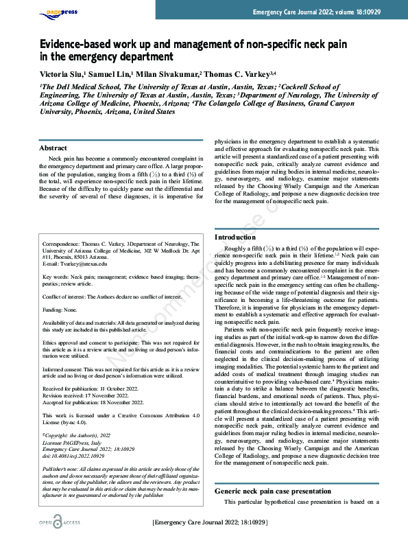 (PDF) Evidence-based work up and management of non-specific neck pain ...